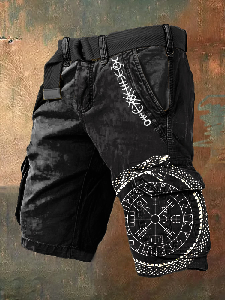 Comstylish Viking Rune & Snake Contrast Cargo Shorts