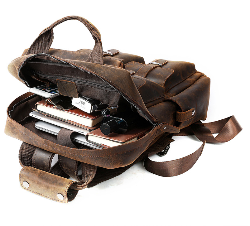 Crazy horse leather tactical business backpack