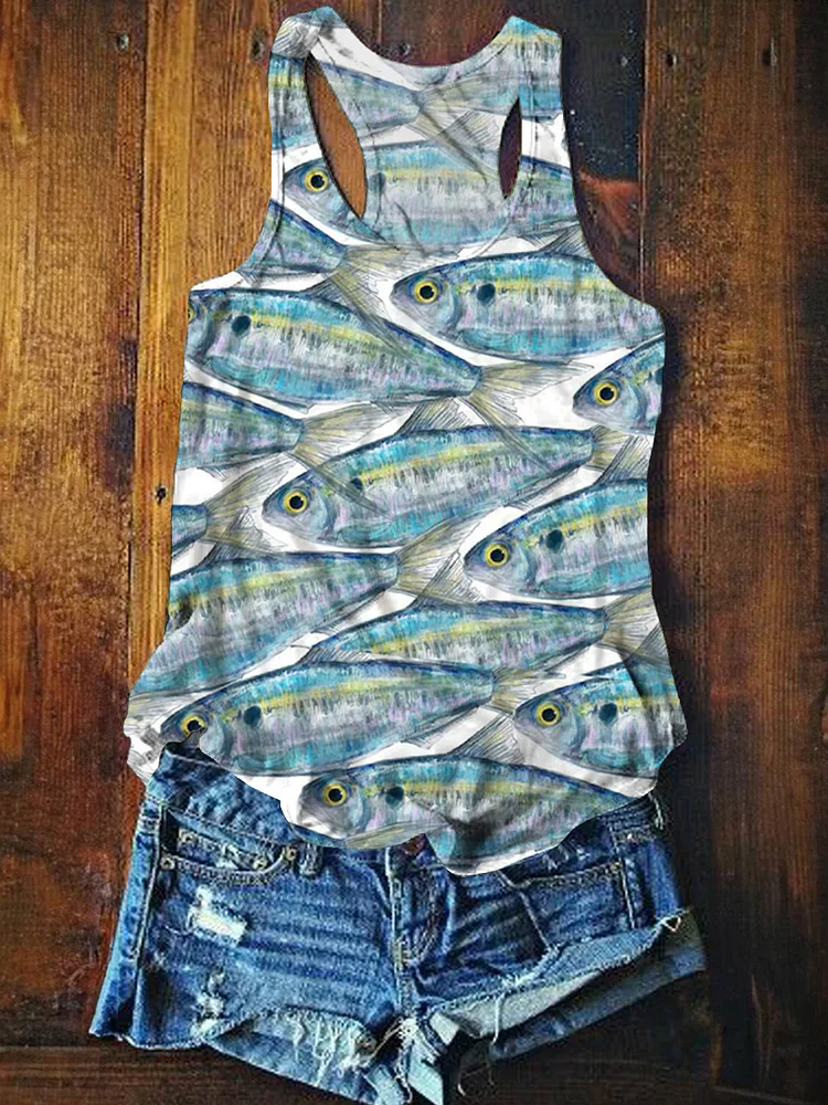 Women's Ocean Fish Illustration Art Tank Top