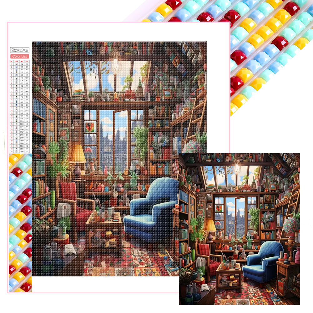Study Room - Full Square - Diamond Painting(45*55cm)-1474140.02