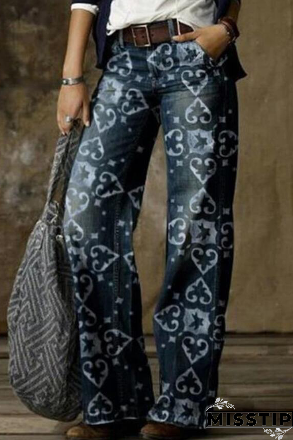Casual Print Split Joint Boot Cut Denim Jeans(8 colors) - MissTip
