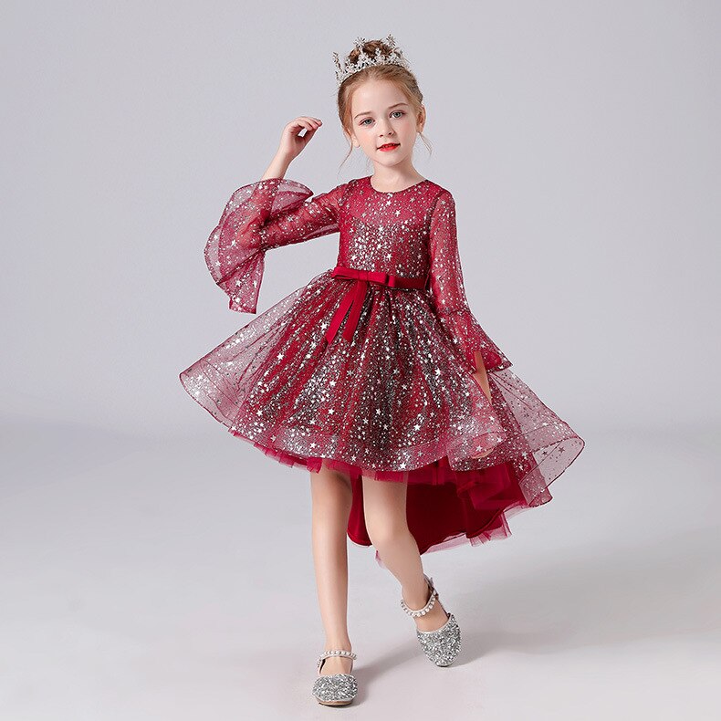 Kid Baby Girls Sequins Tutu Trailing Ball Gown Princess Dress