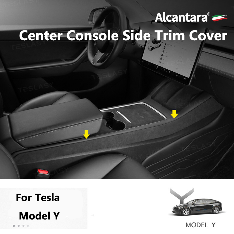 Tesla Model Y Alcantara Center Console Trim Cover | Premium 2-Piece Set ...