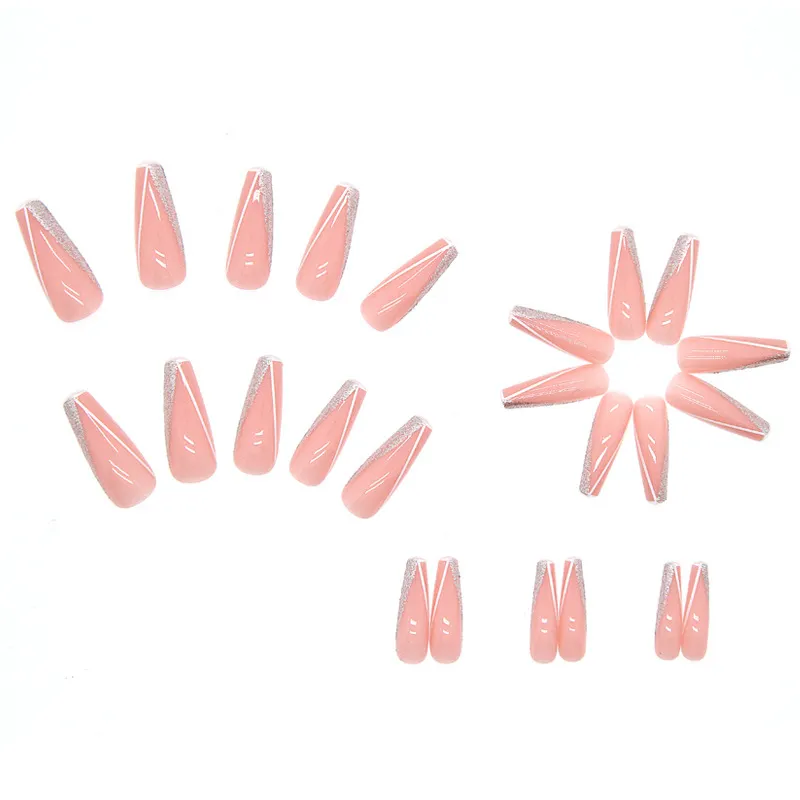 Churchf Pink V Shape French Nails Set Press on Faux Ongles with Designs
