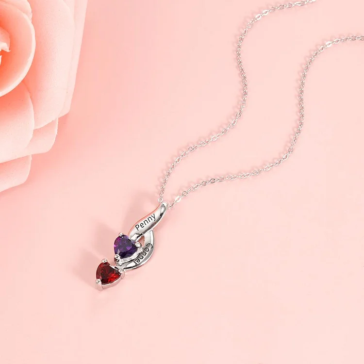 Love Necklace Personalized with 2 Birthstones Engraved Birthstone ...