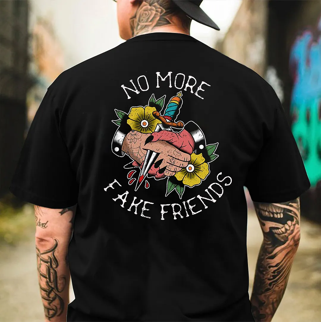 MOTOSUNNY NO MORE FAKE FRIENDS Shake Hands Casual Graphic Black Print T ...