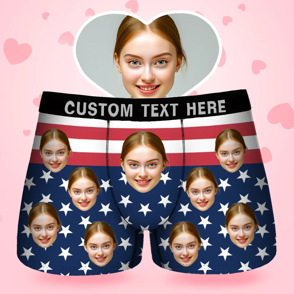 Custom Face Men's Boxer Independence Day Custom Name Style Underwear ...