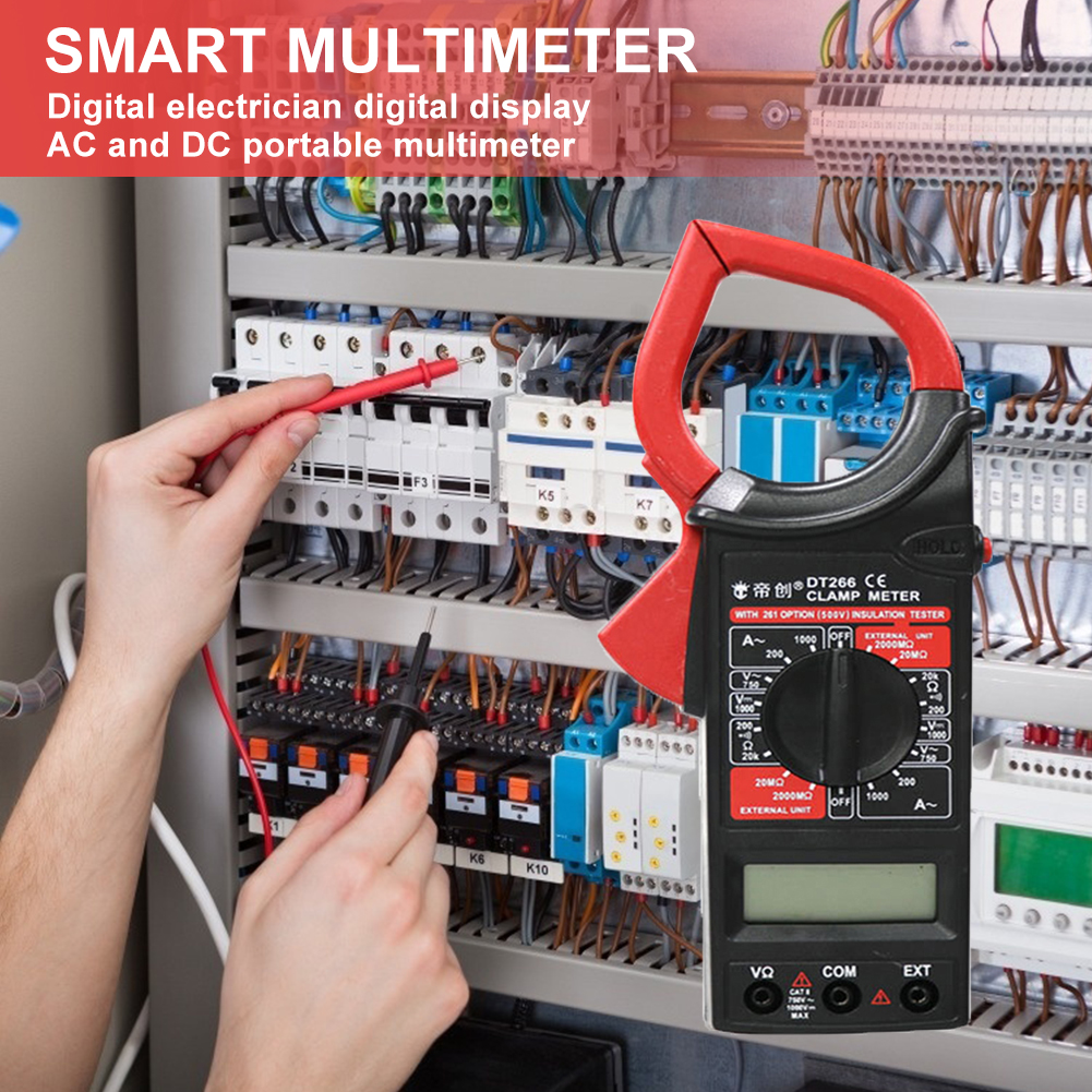 Digital Current Clamp Meter Resistance Ohm Tester DC AC Ammeter ...