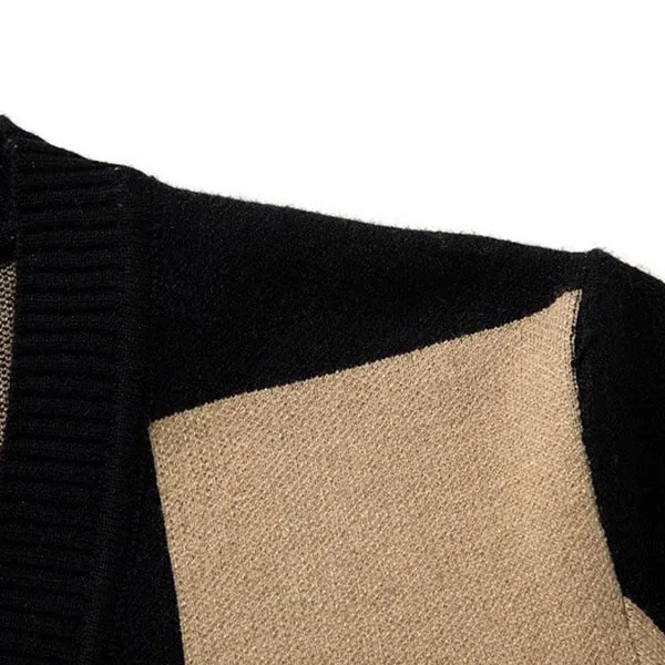 Men's Stylish Color Contrast Check Single Breasted Knit Cardigan