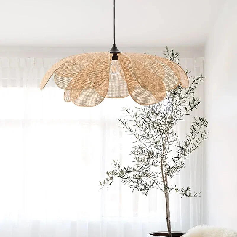 Nordic Rattan Art Petal Pendant Light Vintage Handicraft Silent Wind ...