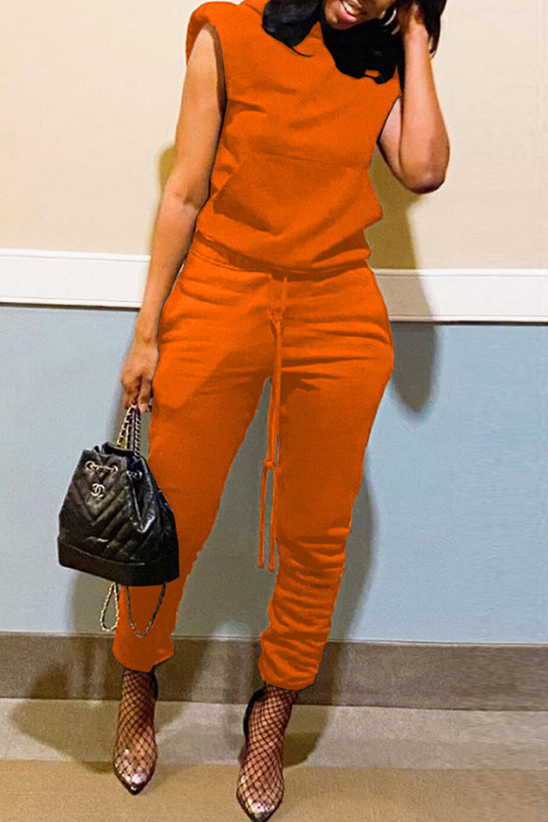 Fashion Casual Solid Basic Hooded Collar Short Sleeve Two Pieces