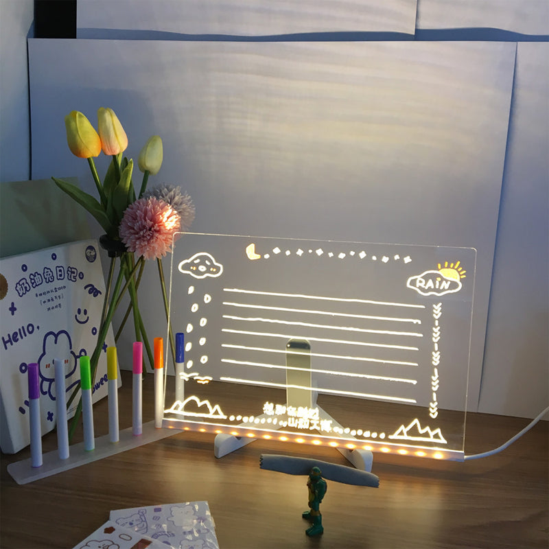 Acrylic LED Writing Message Board with Holder and 7 Colored Markers ...
