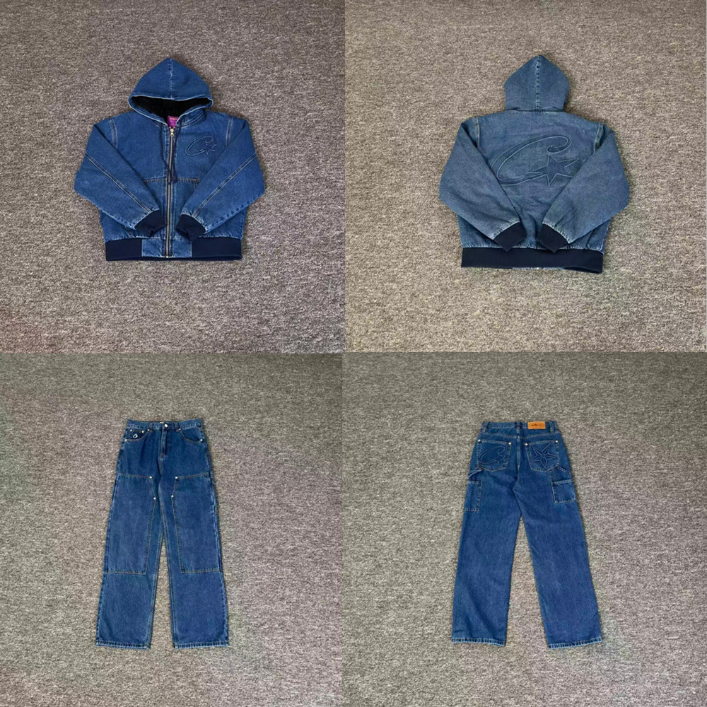 Alcatraz Embossed Logo Hooded Denim Jacket Jacket Men's and Women's ...