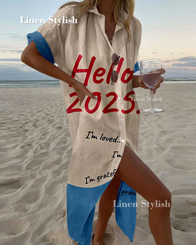 Hello 2025 New Year Printed Shirt Dress