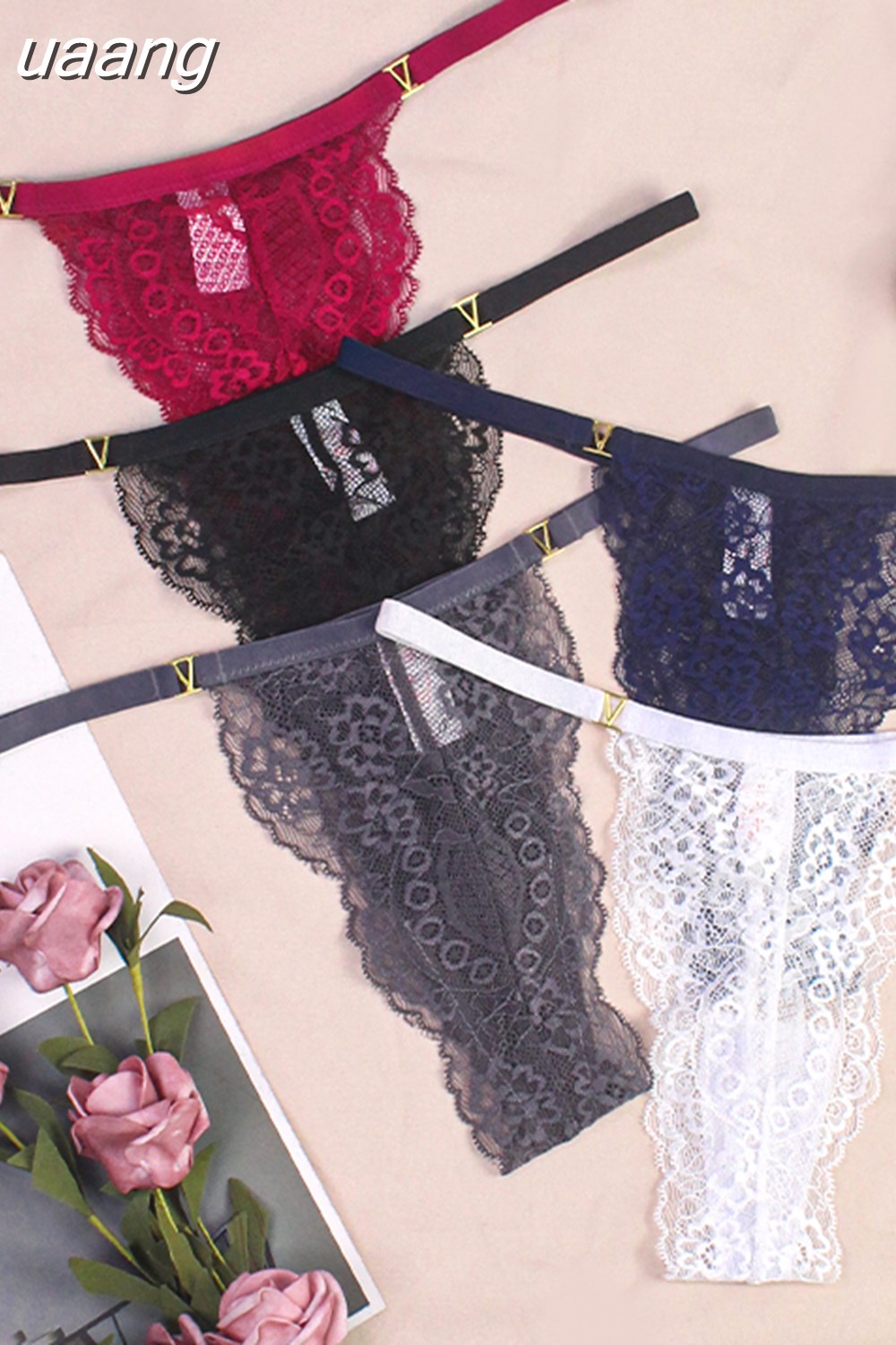 uaang Panties Women Transparent Embroideric T-back Female Thin Strap G ...