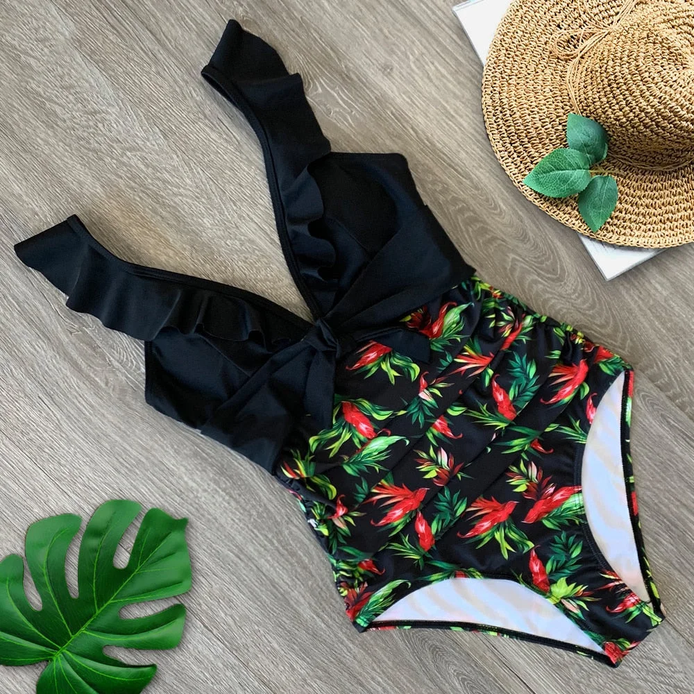 2020 Sexy New Ruffle One Piece Swimsuit Off The Shoulder Swimwear Women ...