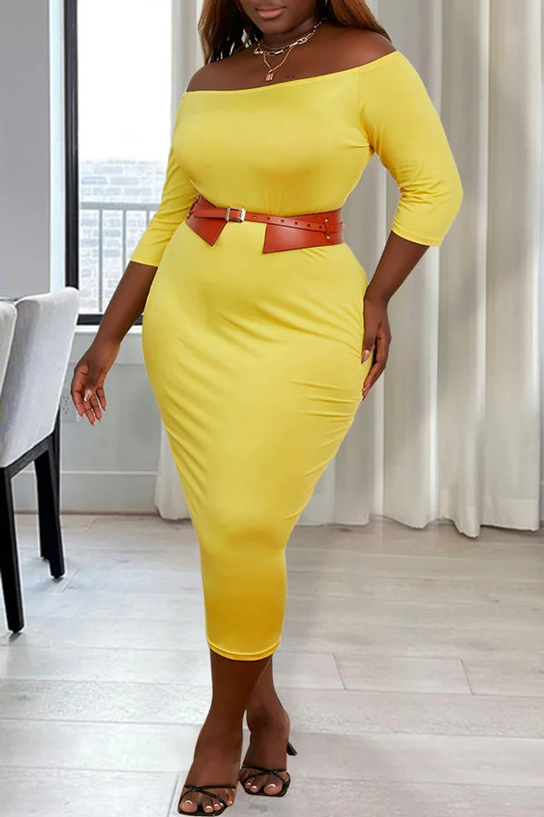 One Shoulder Plus Size Midi Dress
