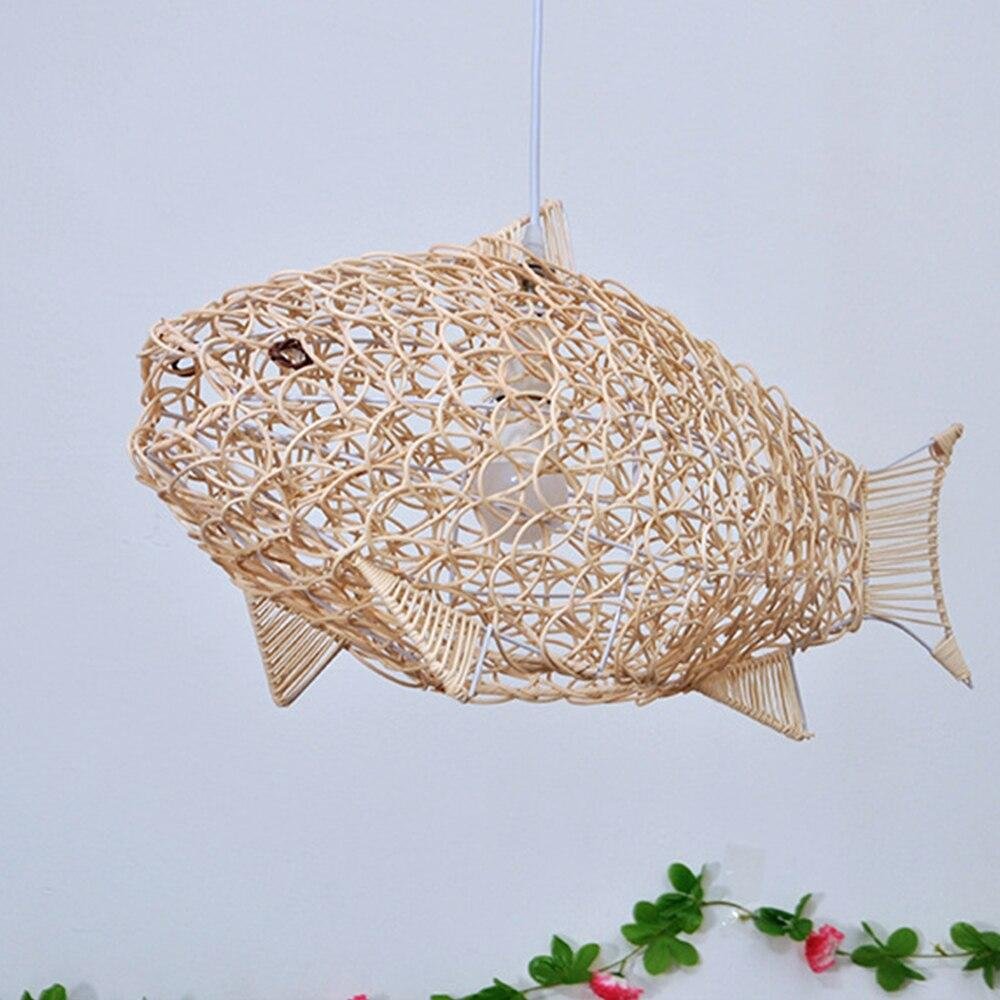 Creative Fish Pendant Lights Hand Woven Rattan Hanging Lamps Restaurant ...