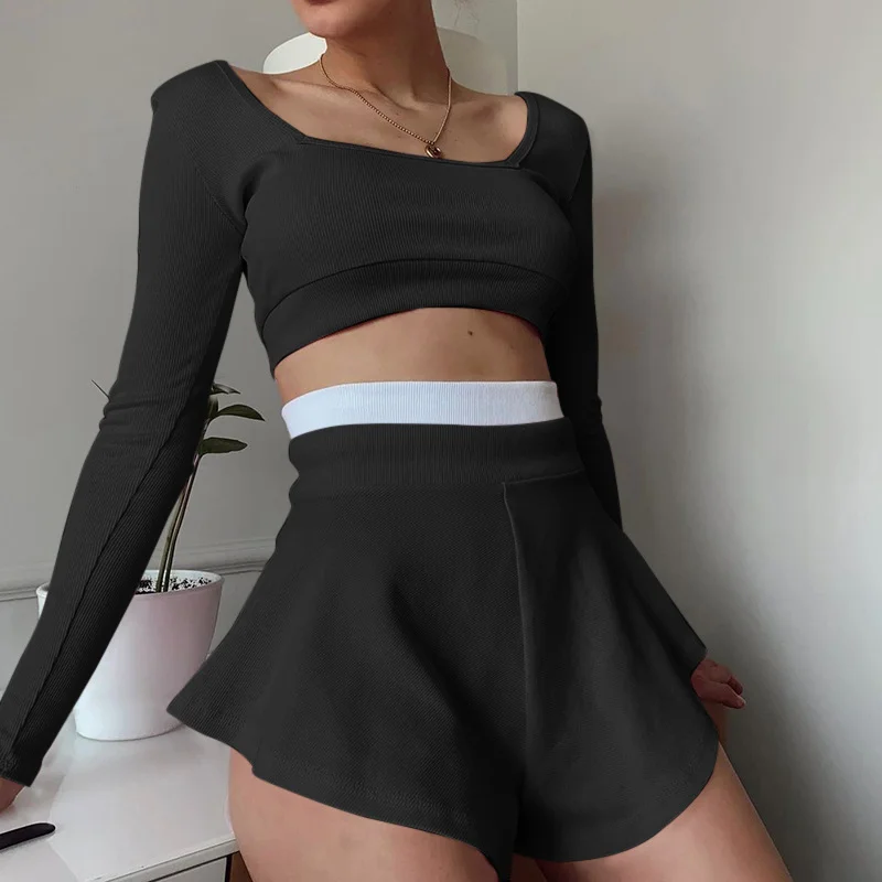 CANDY COLOR CASUAL CROP TOP AND SHORTS SET
