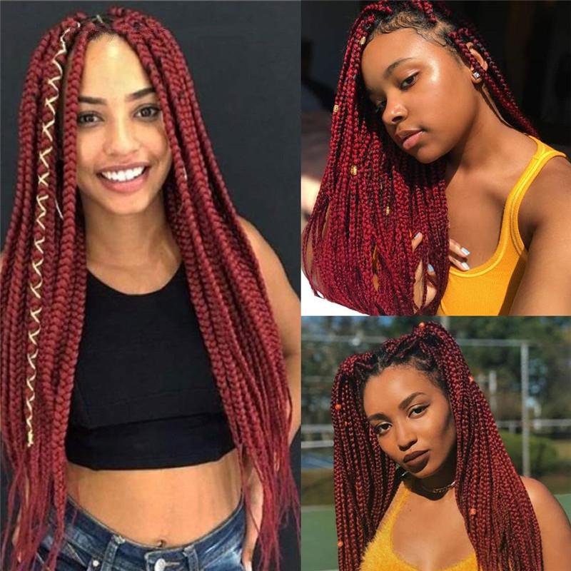 Wine Red Micro Braids Wig Box Braided Wigs for Black Women