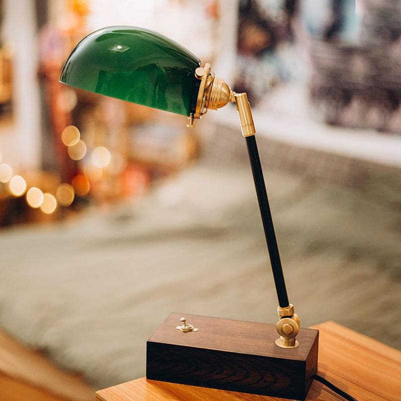 Haedus - Vintage-style Green Glass Reading Lamp with Retro Design ...