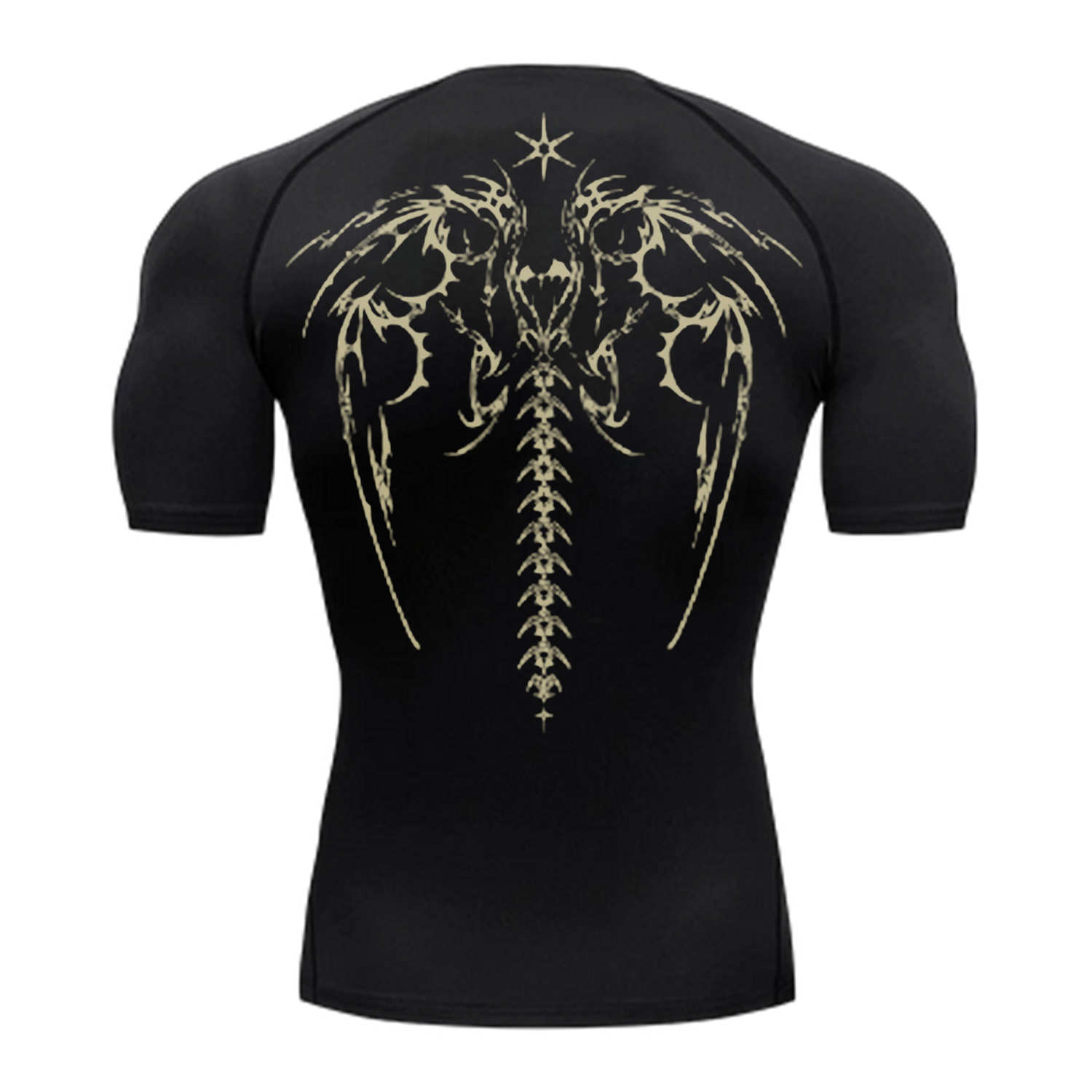 Street Style Gothic Wing & Skeleton Print Compression T-shirt
