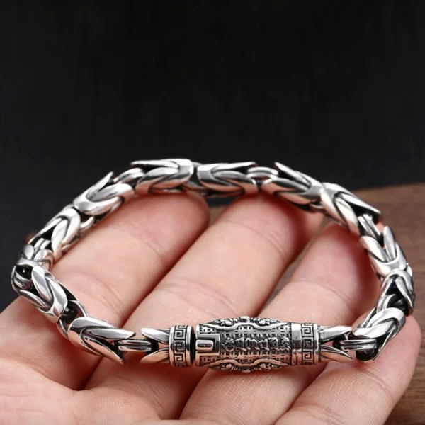 Sterling Silver Vajra Clasp Byzantine Chain Bracelet