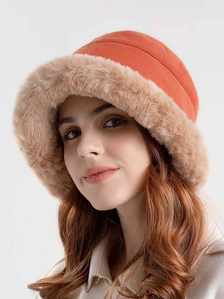 Winter Women Solid Wool Liner Hat-Orange