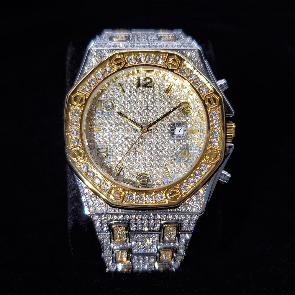 Iced Octagonal Case Screw Head Watch