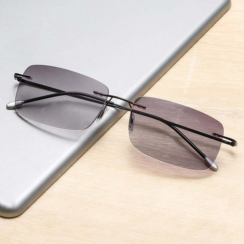Titanium Alloy Light Weight Grey Lenses Rectangle Rimless Bifocal ...