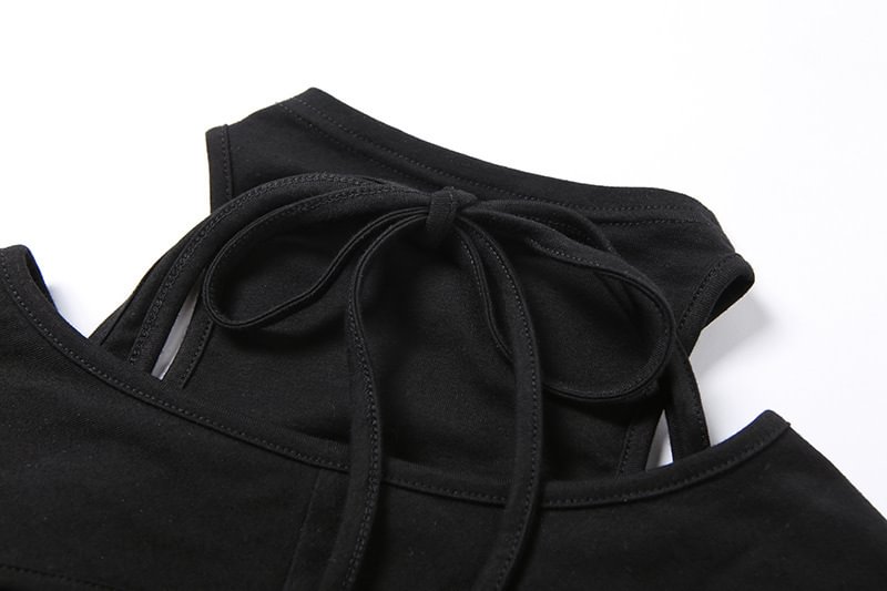 CUTOUT LACE UP FAKE TWO PIECE SLIM FIT T-SHIRT