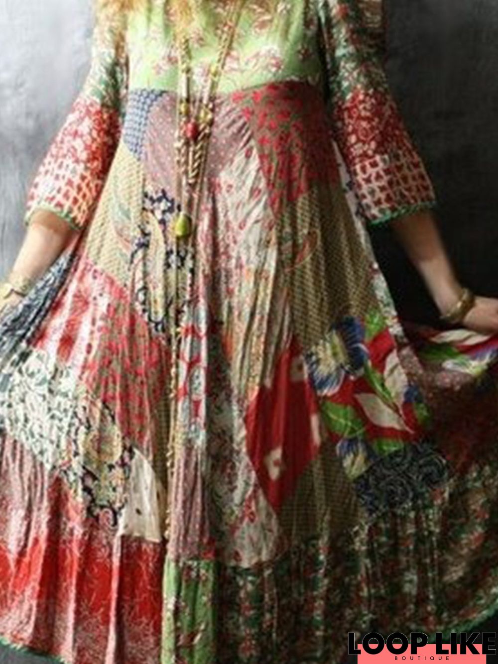 Plus Size Floral Vintage Cotton-Blend Weaving Dress