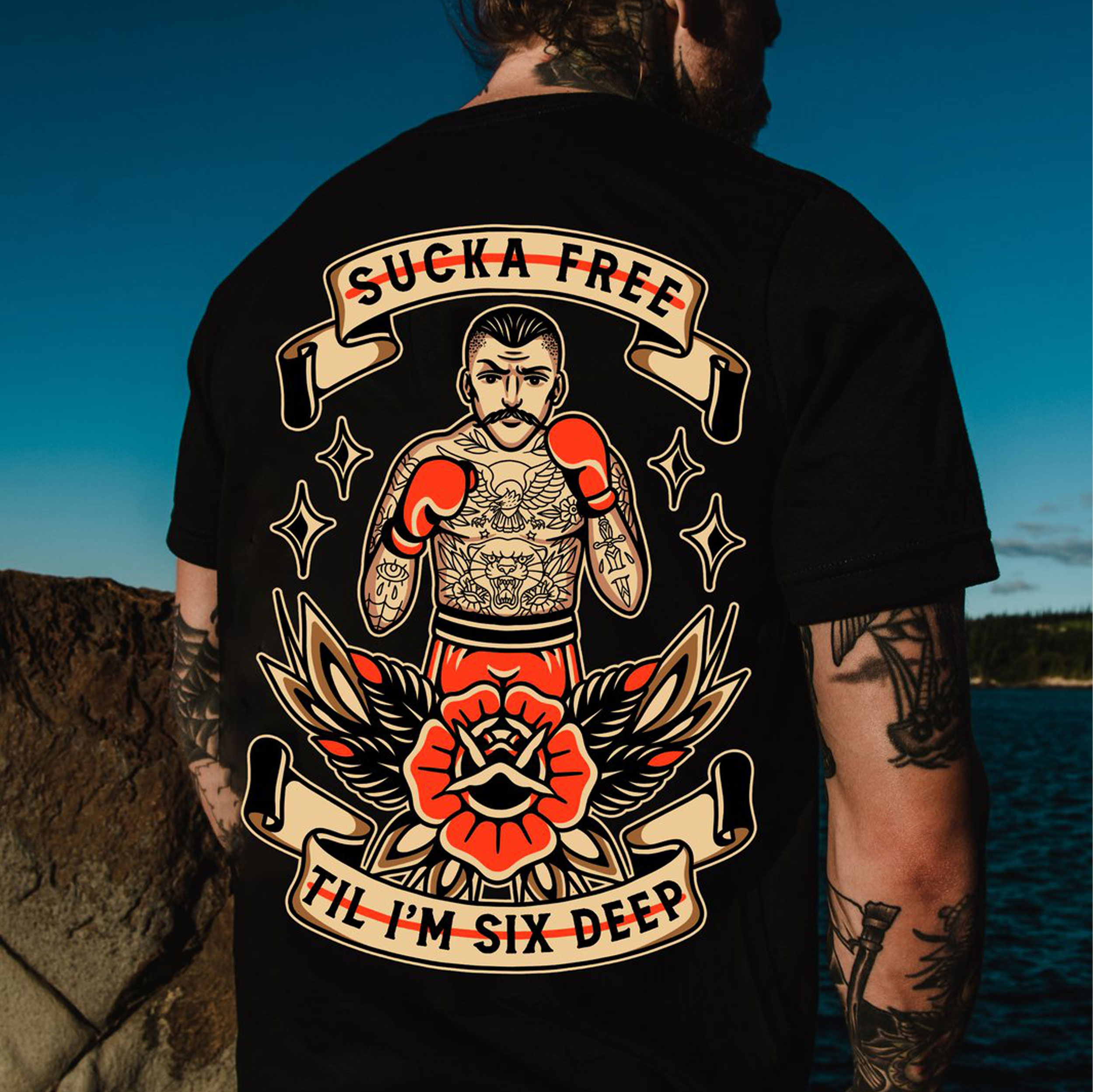 SUCK A FREE TIL I'M SIX DEEP Boxing Black Print T-Shirt