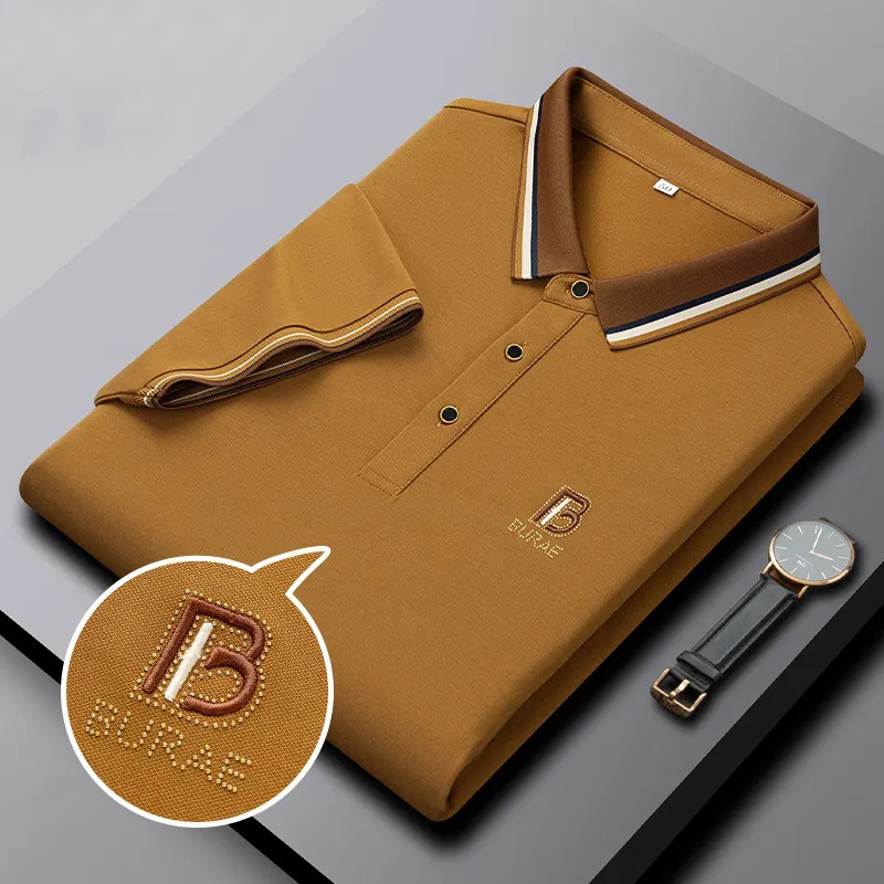 Men's Lapel Embroidered Casual Solid Color Polo Shirt