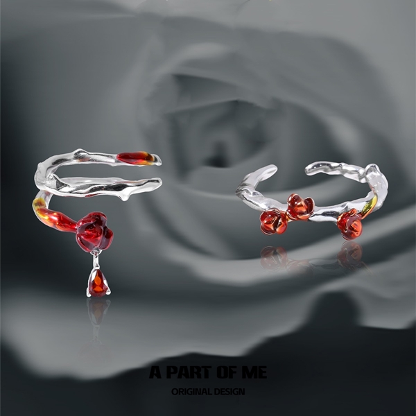 Sterling Silver Ruby Rose Romantic Ring
