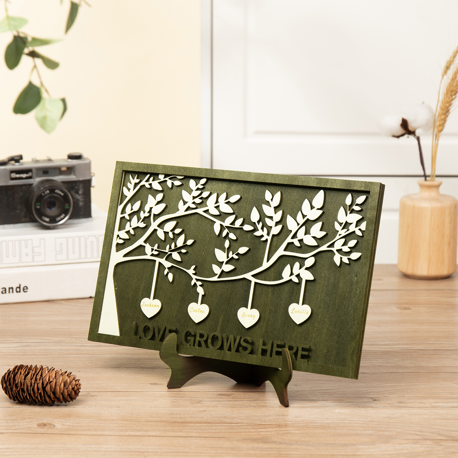 Family Tree Wood Frame Personalized Family Tree Sign Engrave 4 Names ...