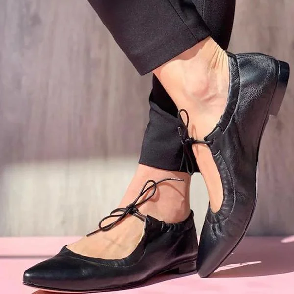 Point Toe Lace-Up Flats