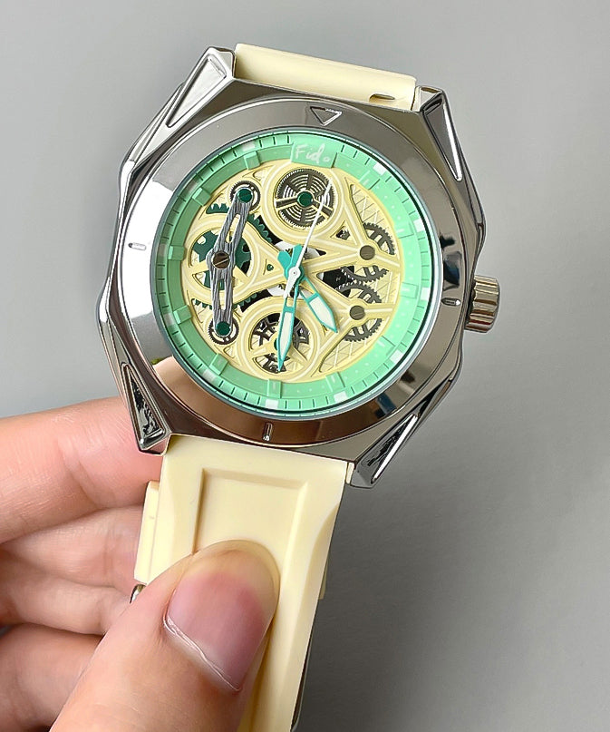 Chic Beige Silicone Rubber Sapphire Crystal Waterproof Watches