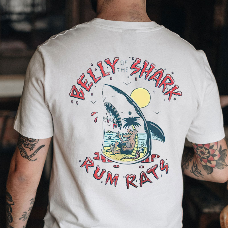 BELLY SHARK RUM RATS Wolf is Fishing White Print T-shirt