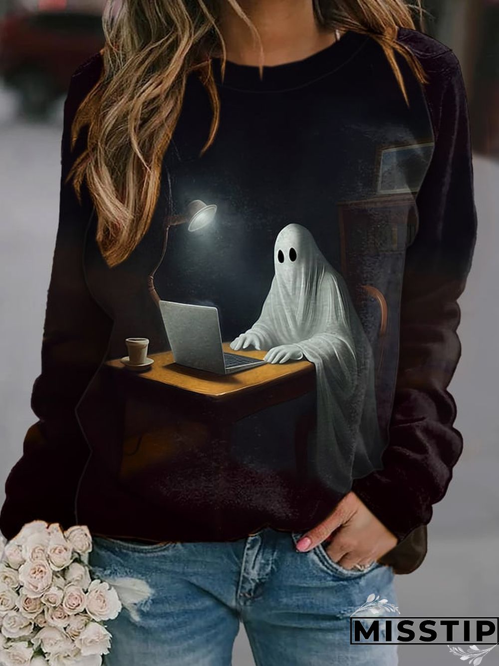 Working Ghost Dark Print Sweatshirt - MissTip