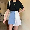 BUTTONED COLORBLOCK DENIM SKIRT