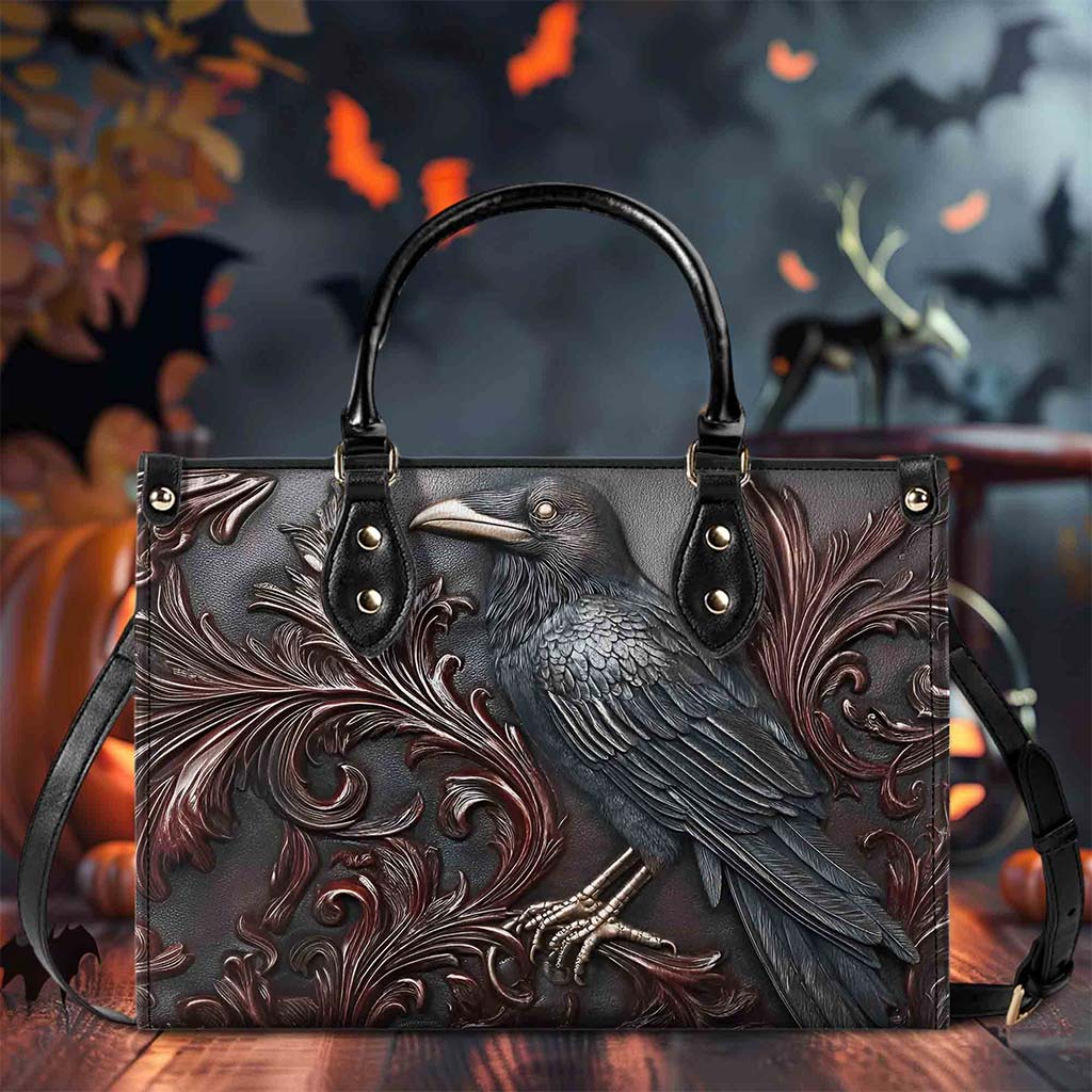 Goth Crow Pu Leather Handbag, Gothic Raven Bags Halloween QFPY5260803