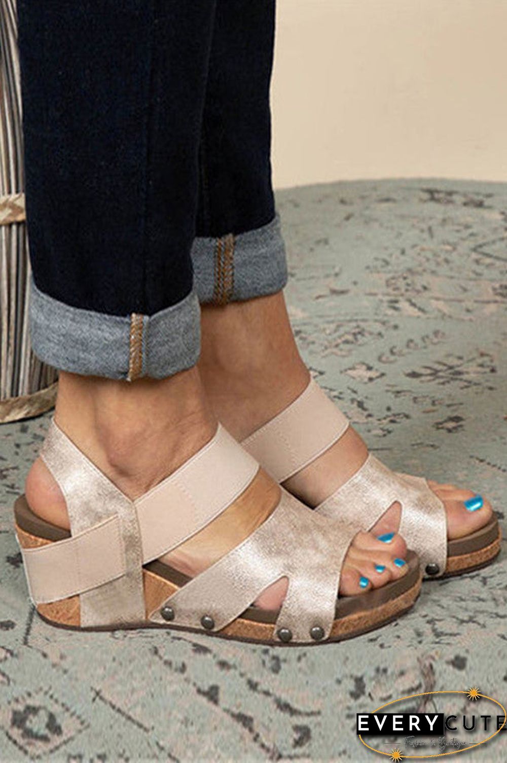 Open Toe Cut Out Wedge Sandals