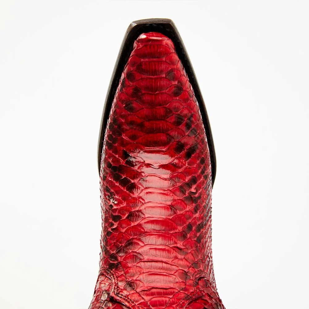 Red Distressed Snip Toe Python Knee Cowgirl Boots with Chunky Heels