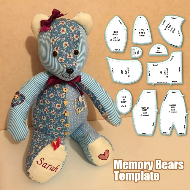 Memory Bear Template Set(9 PCS)-With Instructions
