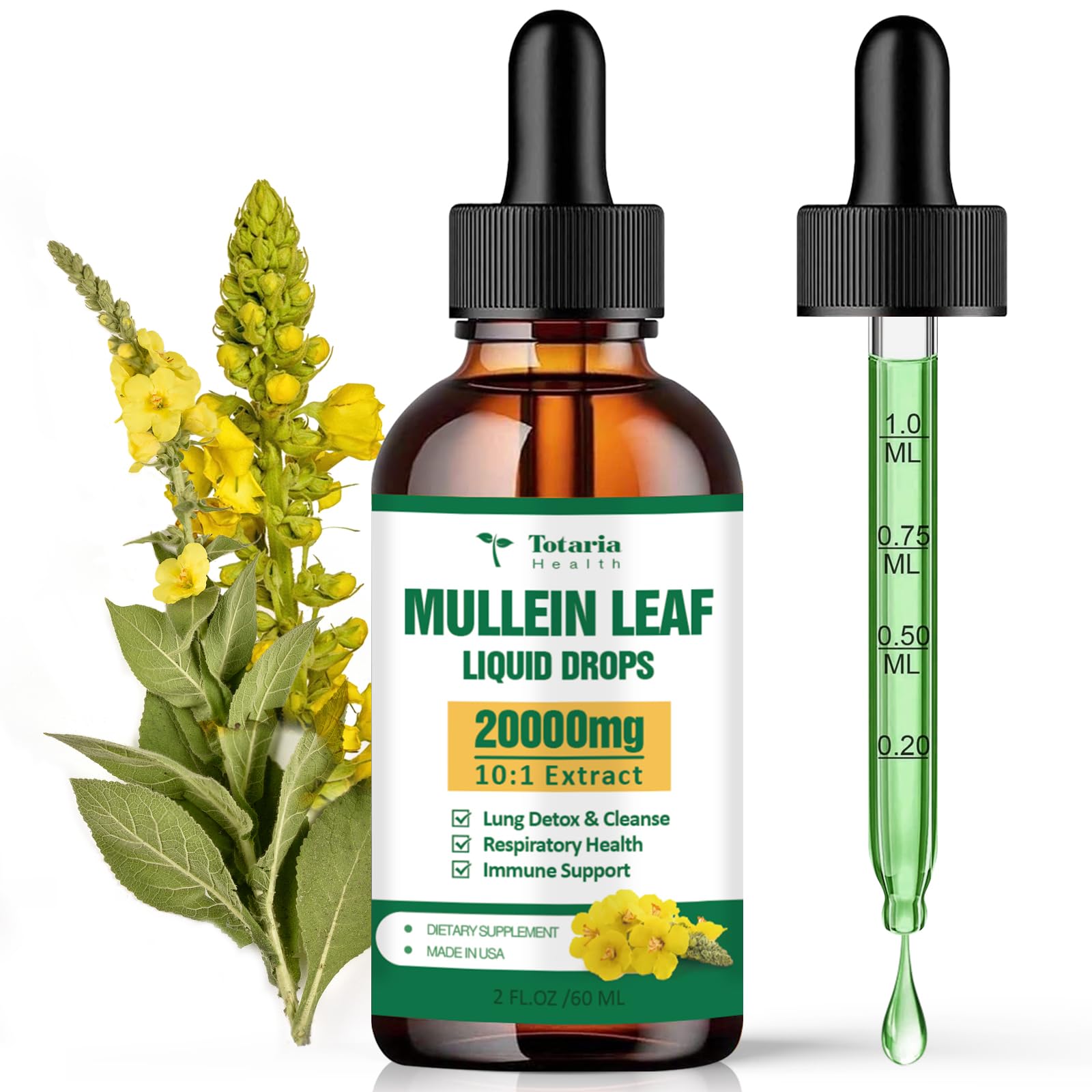Mullein Drops for Lungs - 98% Absorption Rate 20000mg Pure Mullein Leaf ...