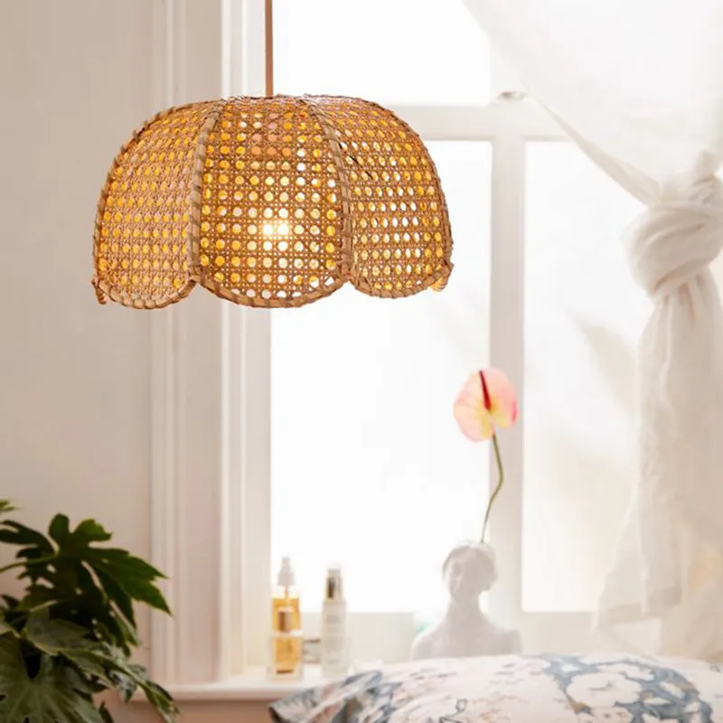 Handwoven Rattan Chandelier flower Pendant Light