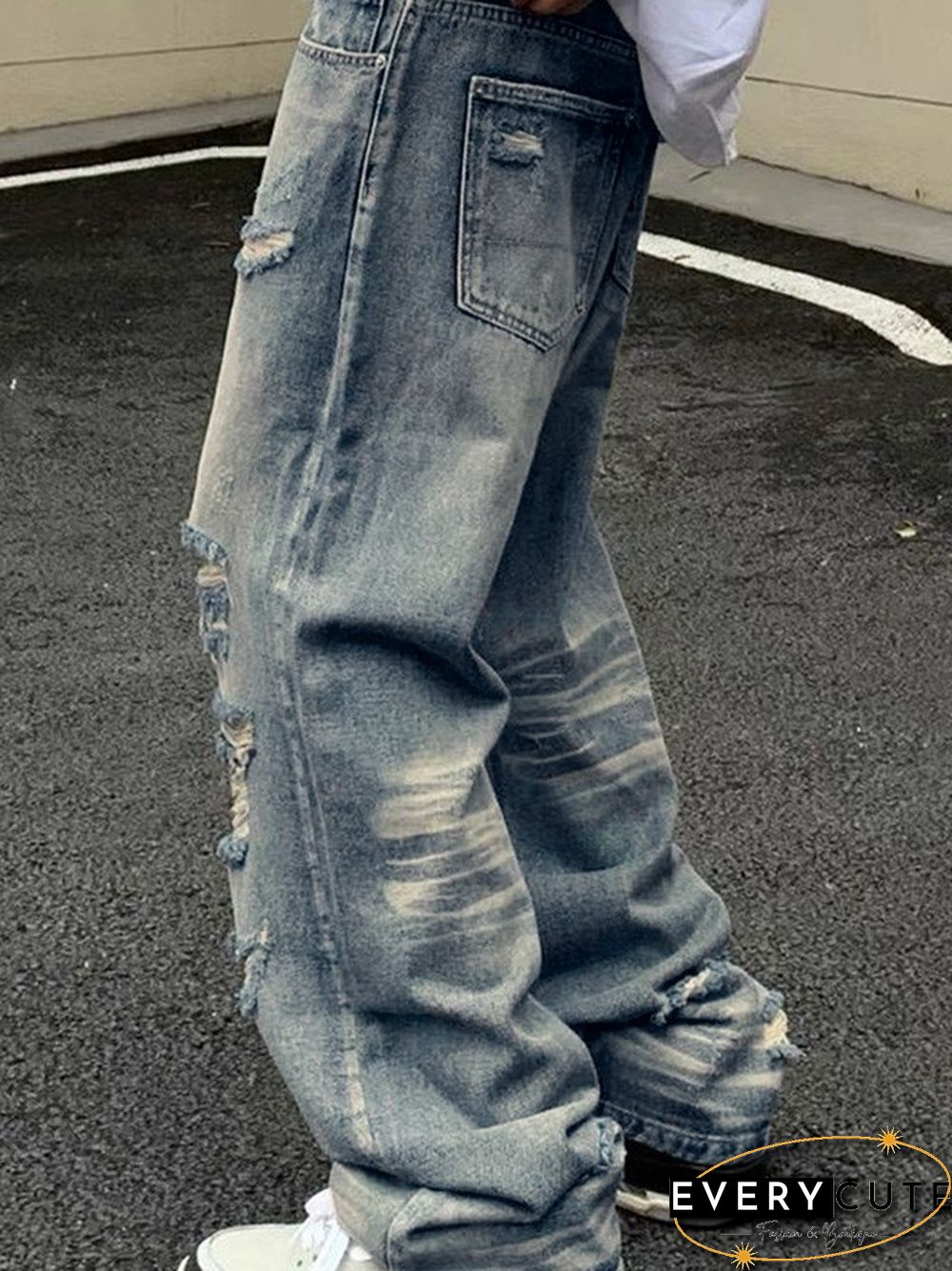 Vintage Blue Distressed Ripped Jeans
