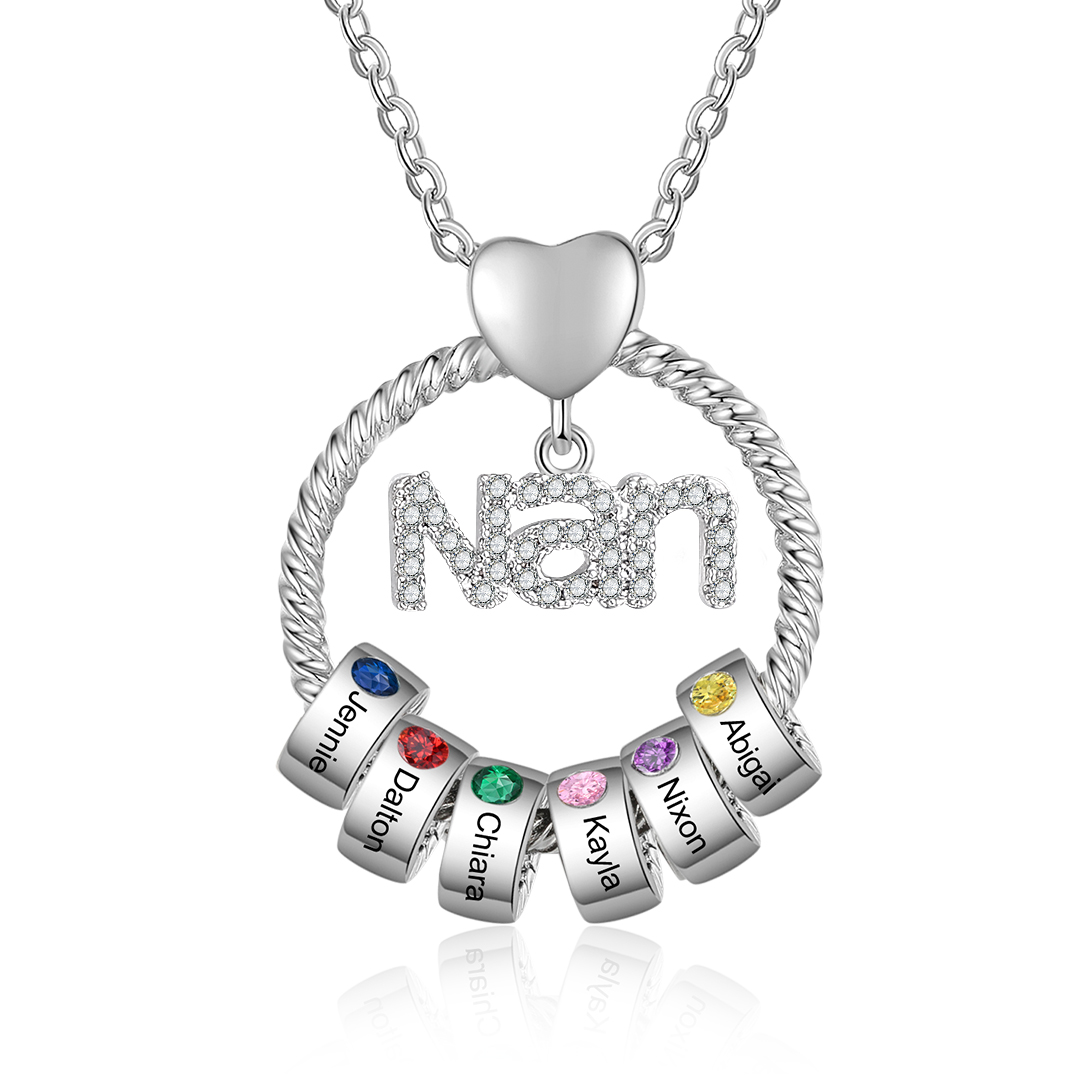 6 Names-Personalized Nan Circle Necklace With 6 Birthstones Pendant ...