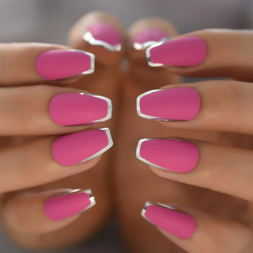 Mirror Silver False Nails STILETTO Point Metallic Acrylic Nail Tips ...